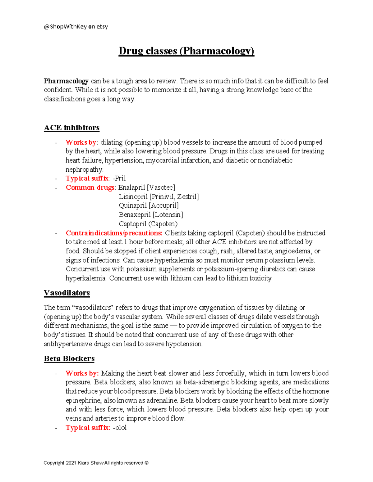 Drugclasses Pharmacologypart 1PDF - Drug classes (Pharmacology ...