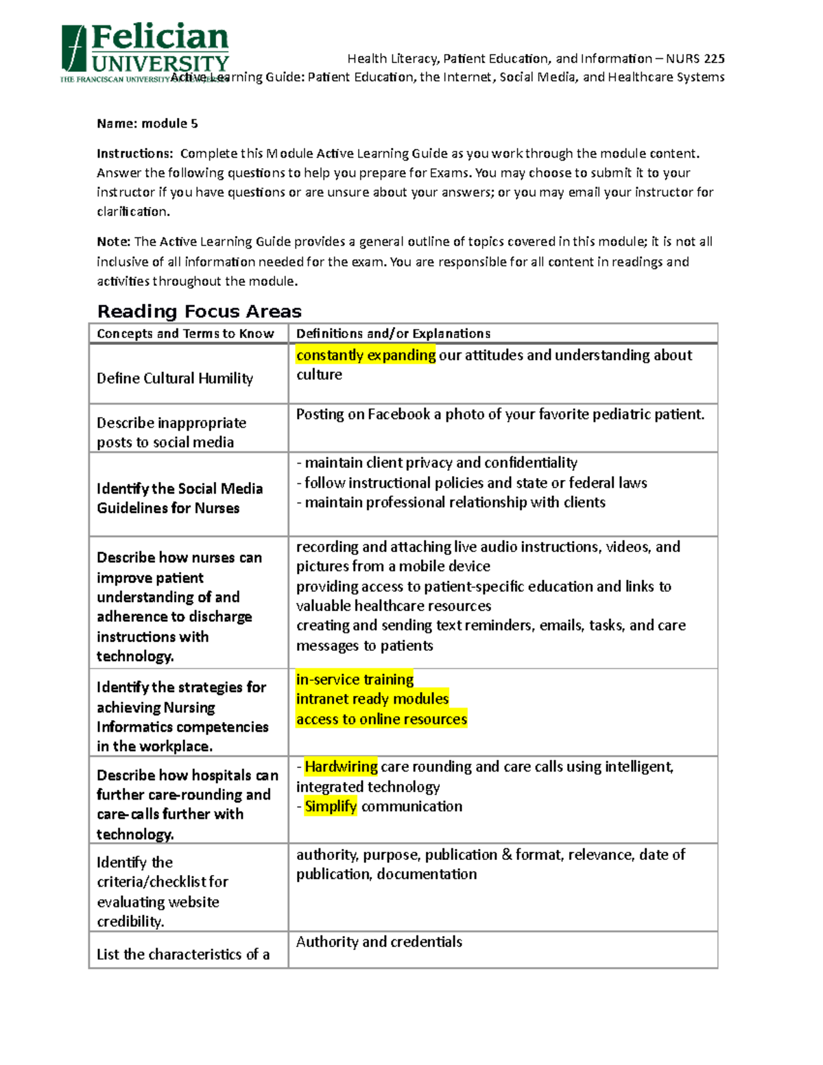 Active Learning Guide Module 5 - Active Learning Guide: Patient ...
