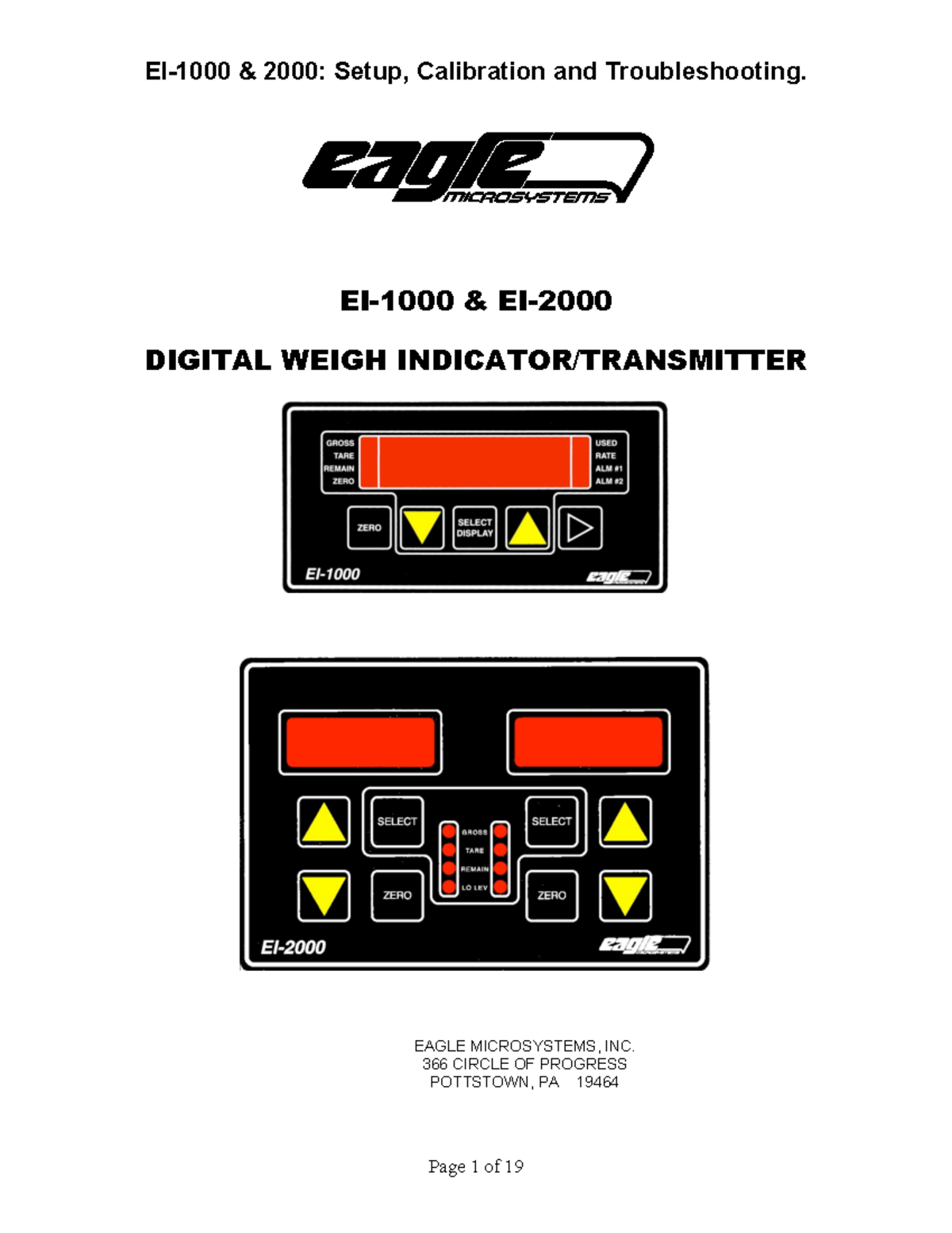 Transmisor ei1000-2000 - EI-1000 & EI- 2000 DIGITAL WEIGH INDICATOR ...