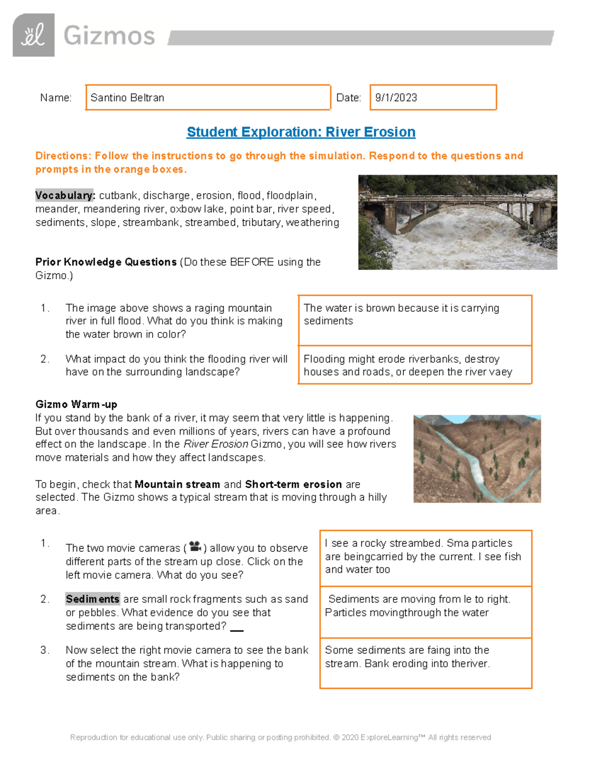 River Erosion SE (CP) - Name: Santino Beltran Date: 9/1/ Student ...