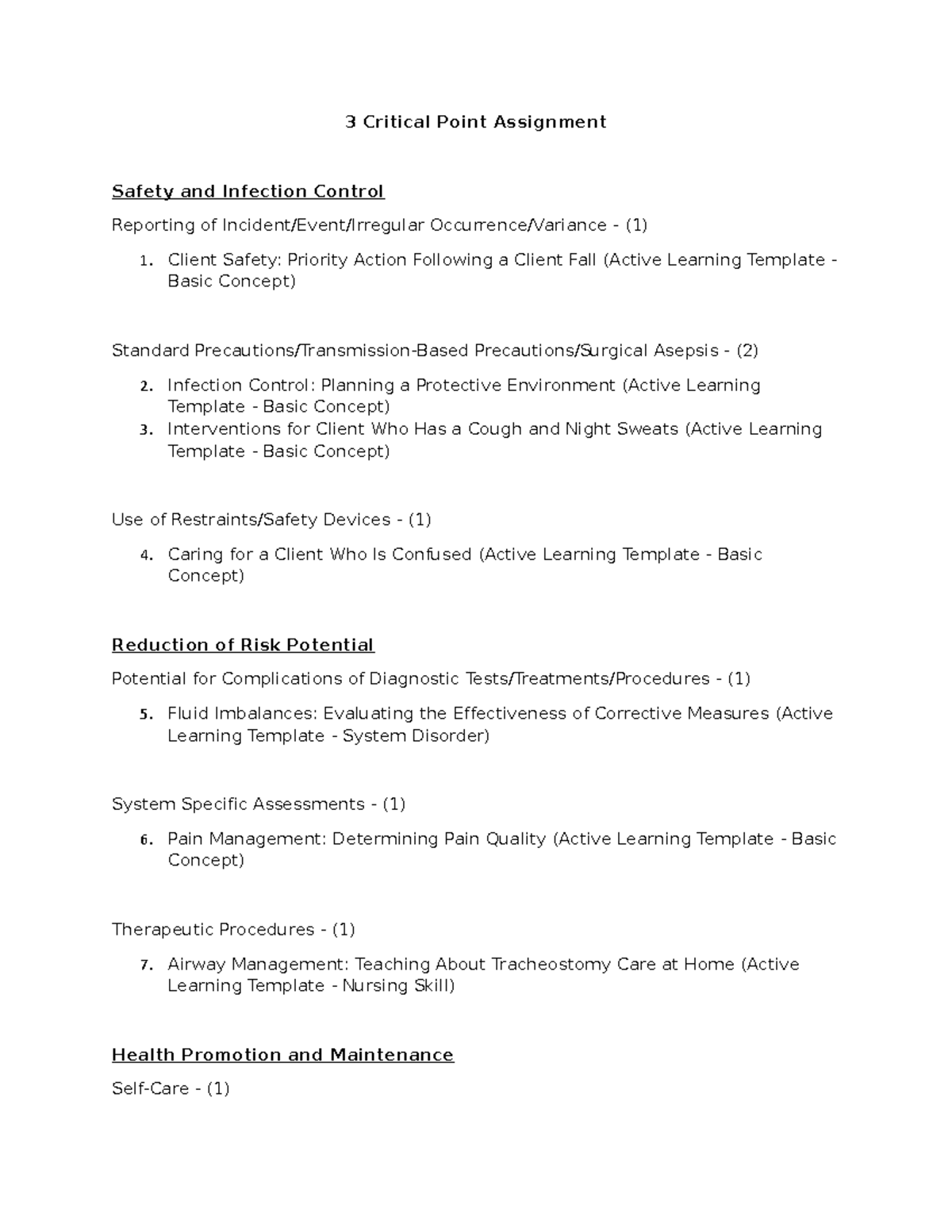 3 Critical Points Assigment - 3 Critical Point Assignment Safety and ...