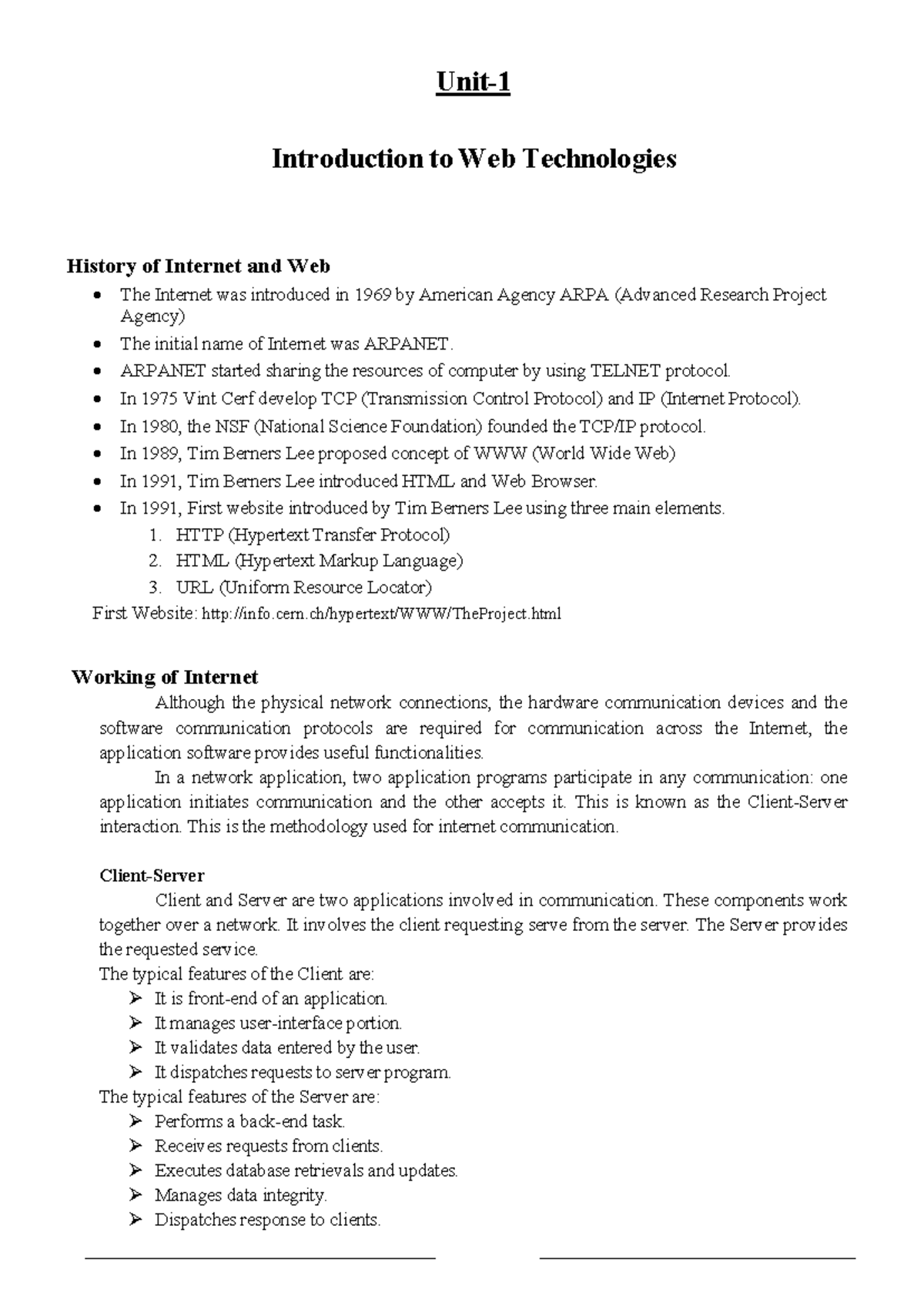 Unit-1 WT part1 Notes - Unit- Introduction to Web Technologies History ...