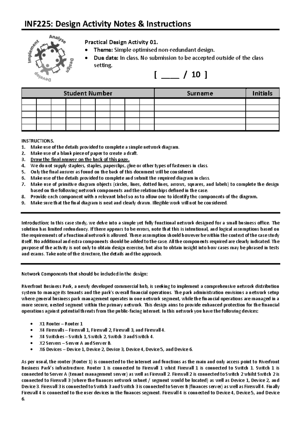 Practical 1 Solution - INF225: Design Activity Notes & Instructions ...