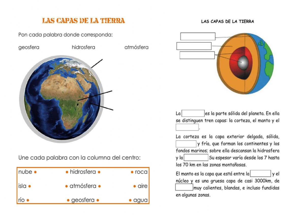 Fichas Capas DE LA Tierra - Ciencia lectura - Studocu