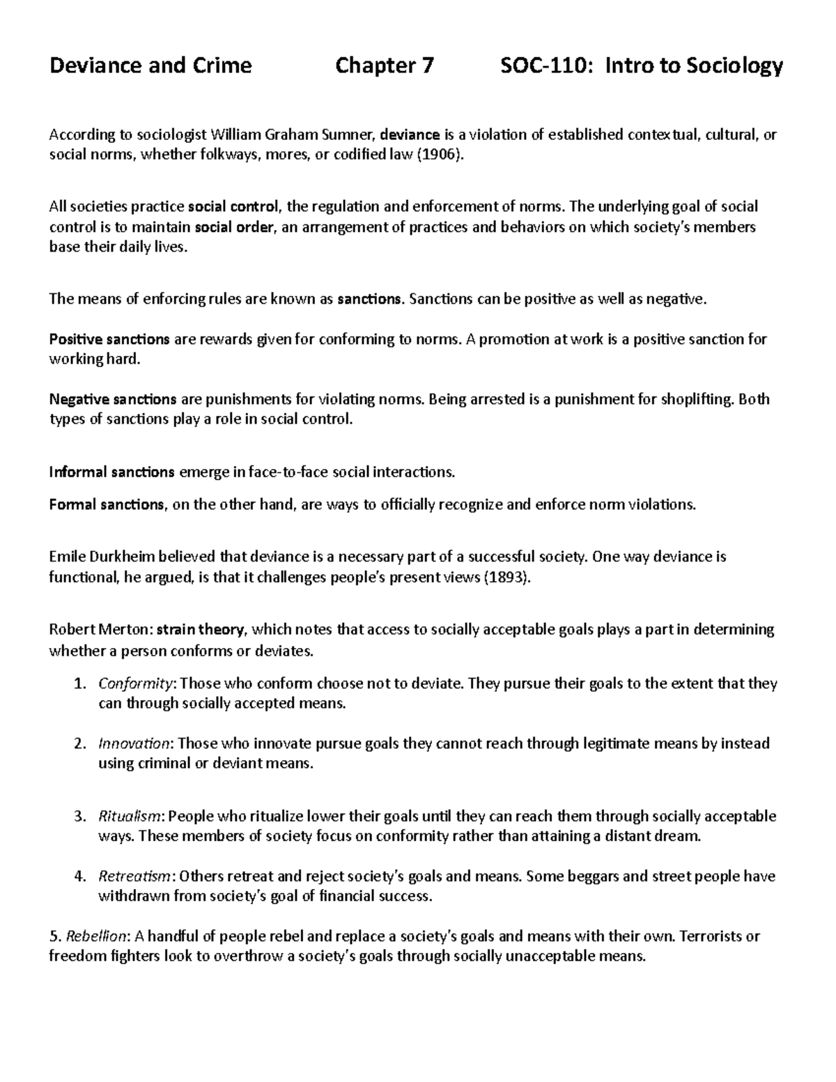 Deviance and Crime Chapter 7 SOC - All societies practice social ...