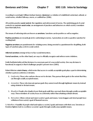 So110chapter 8notes - Sociology 110 – Intro to Sociology Chapter 8 ...