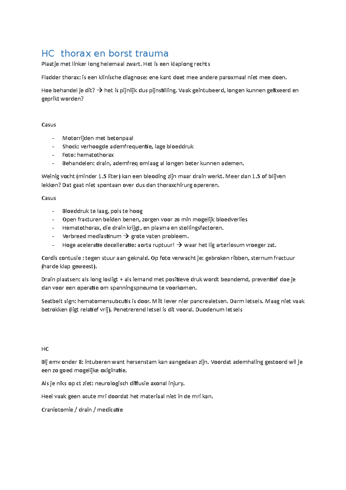HC thorax en borst trauma - HC thorax en borst trauma Plaatje met ...