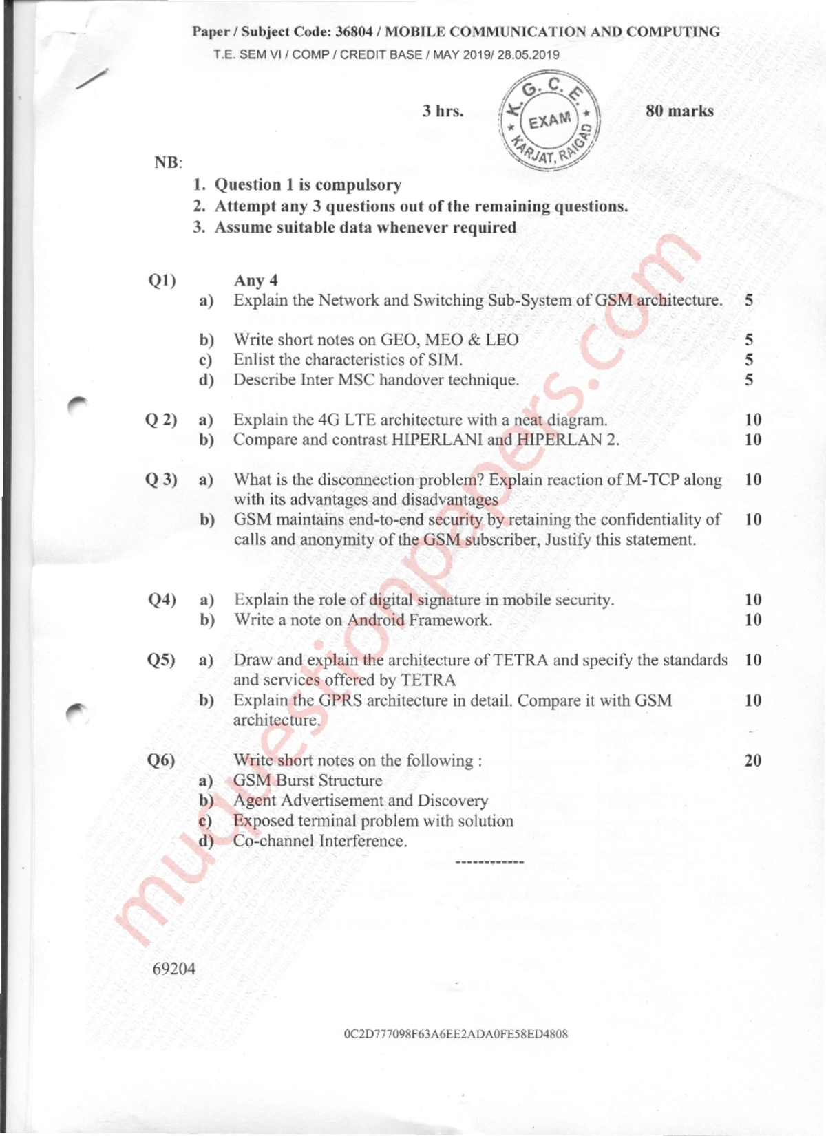 TE-Comps SEM6 MCC MAY19 - Computer Engineering - Studocu