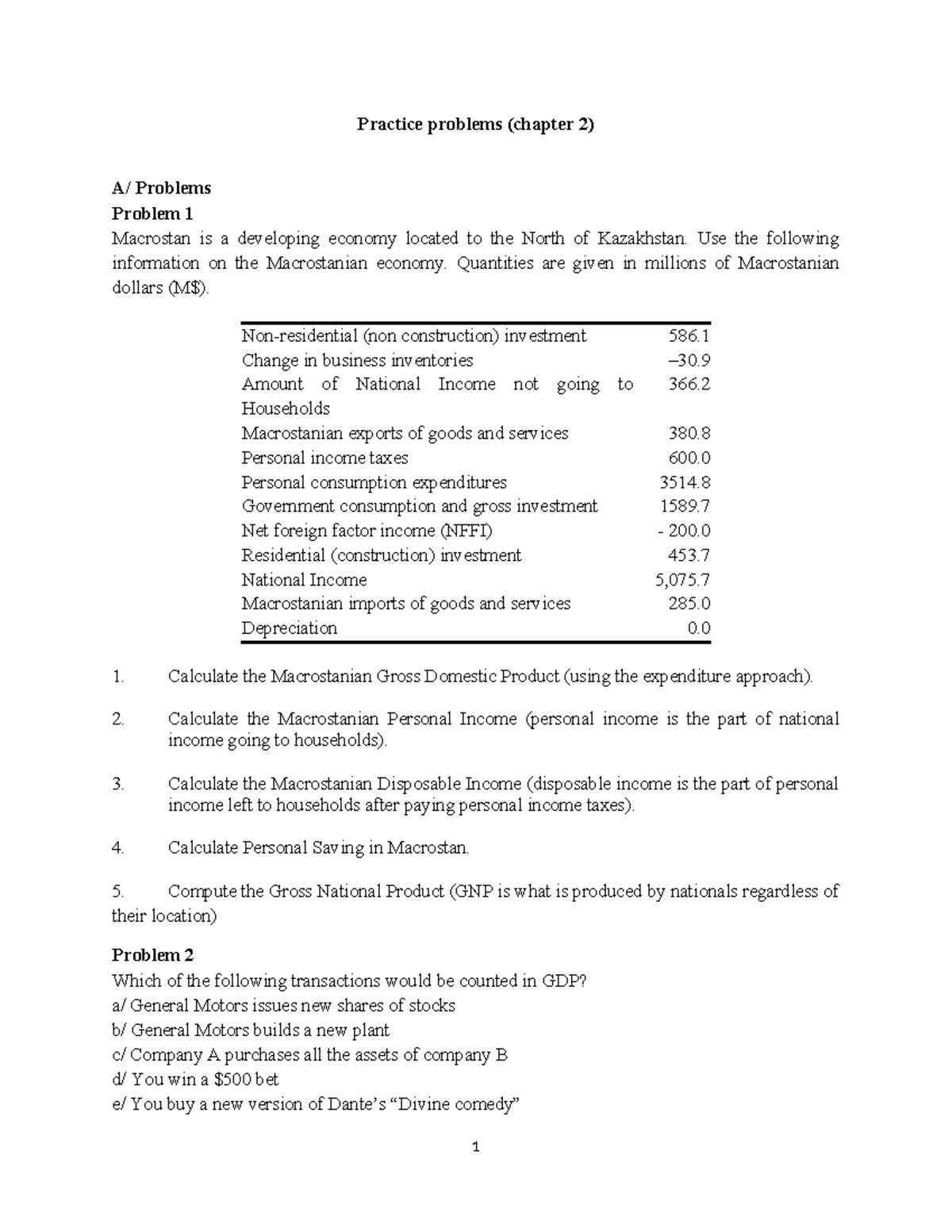 Problems Chap2 F23 - Practice problems (chapter 2) A/ Problems Problem 1 Macrostan is a ...