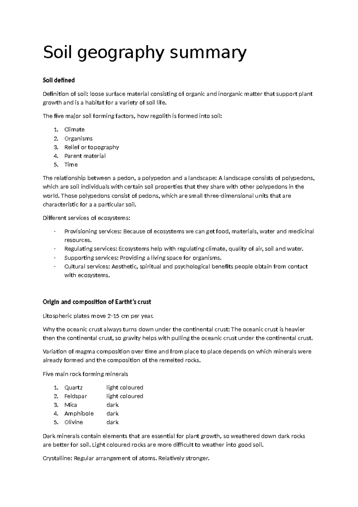 Introduction to soil geography summary - Soil geography summary Soil ...