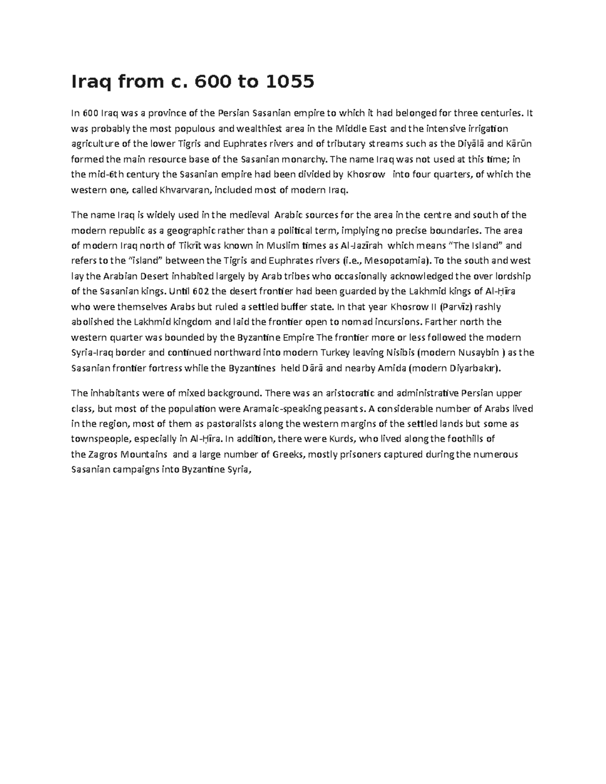 History-iraq-injel 2023 - Iraq from c. 600 to 1055 In 600 Iraq was a ...