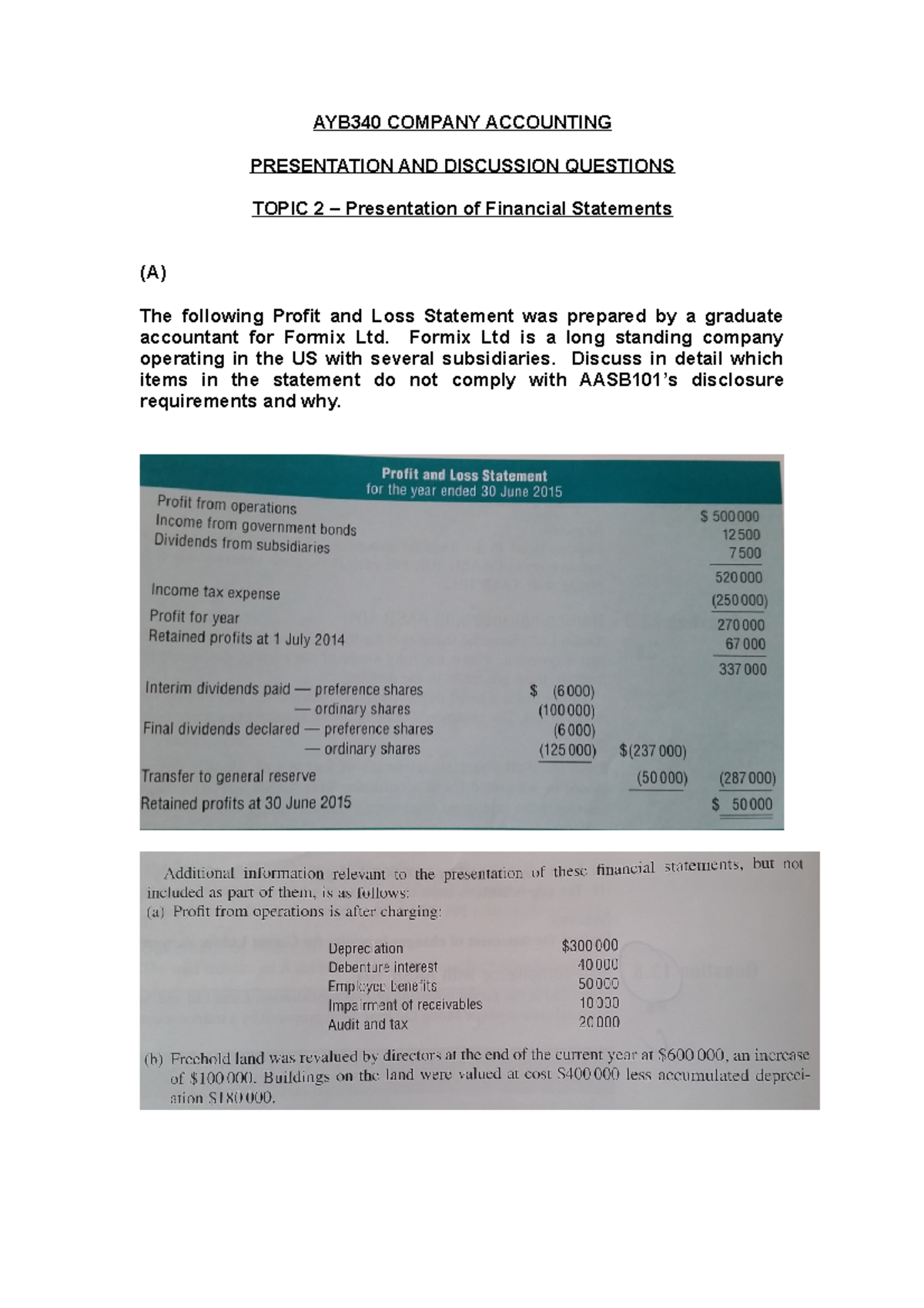 Presentation Questions - Topic 2d - AYB340 COMPANY ACCOUNTING ...
