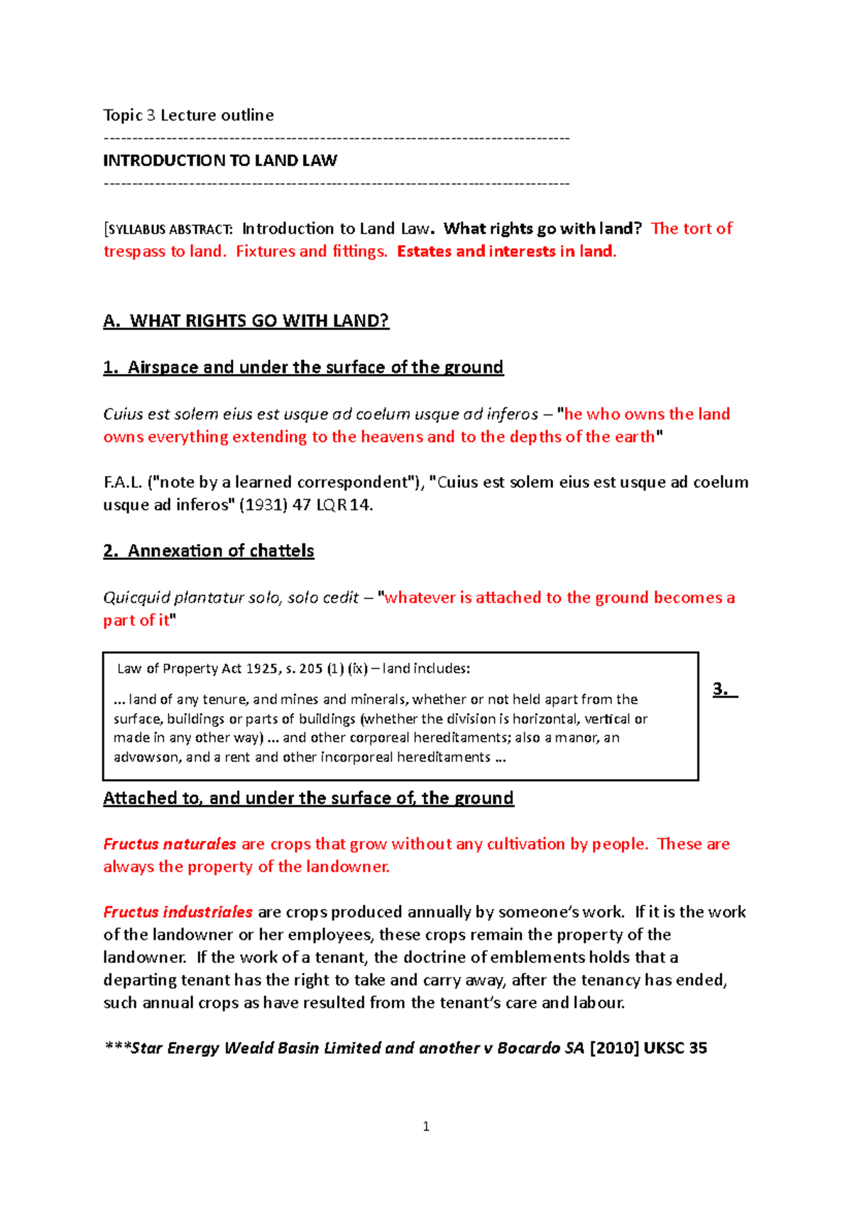 03 Lecture outline Introduction to Land Law - Topic 3 Lecture outline ...