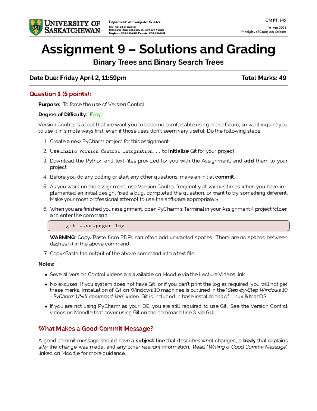 Soln 9.pdf - nothing - CMPT 145.3 - U of S - Studocu