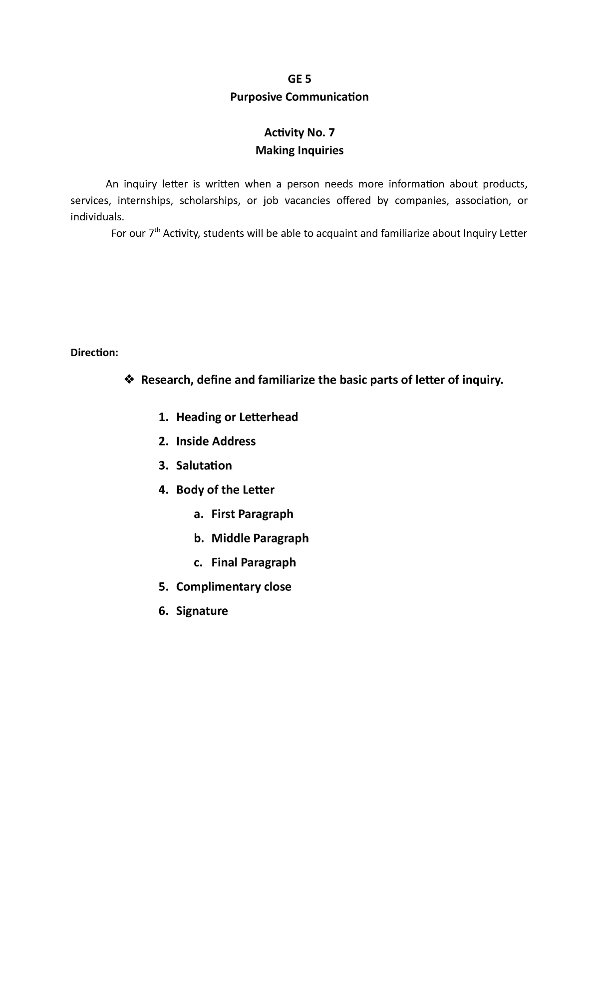 GE 5 Summer 7th Activity - GE 5 Purposive Communication Activity No. 7 ...