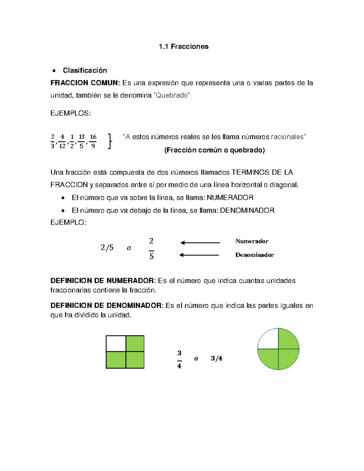 Investigacion Bibliografica Tema 1.1 - 1 Fracciones Clasificación ...