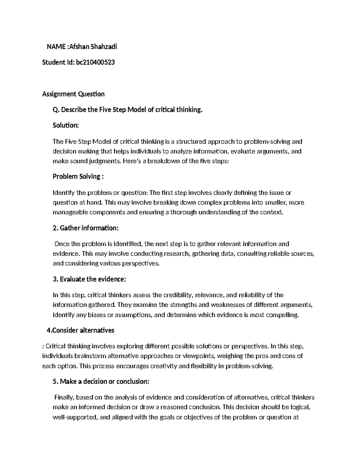 Assignment edu406 - i have need this - NAME :Afshan Shahzadi Student Id ...