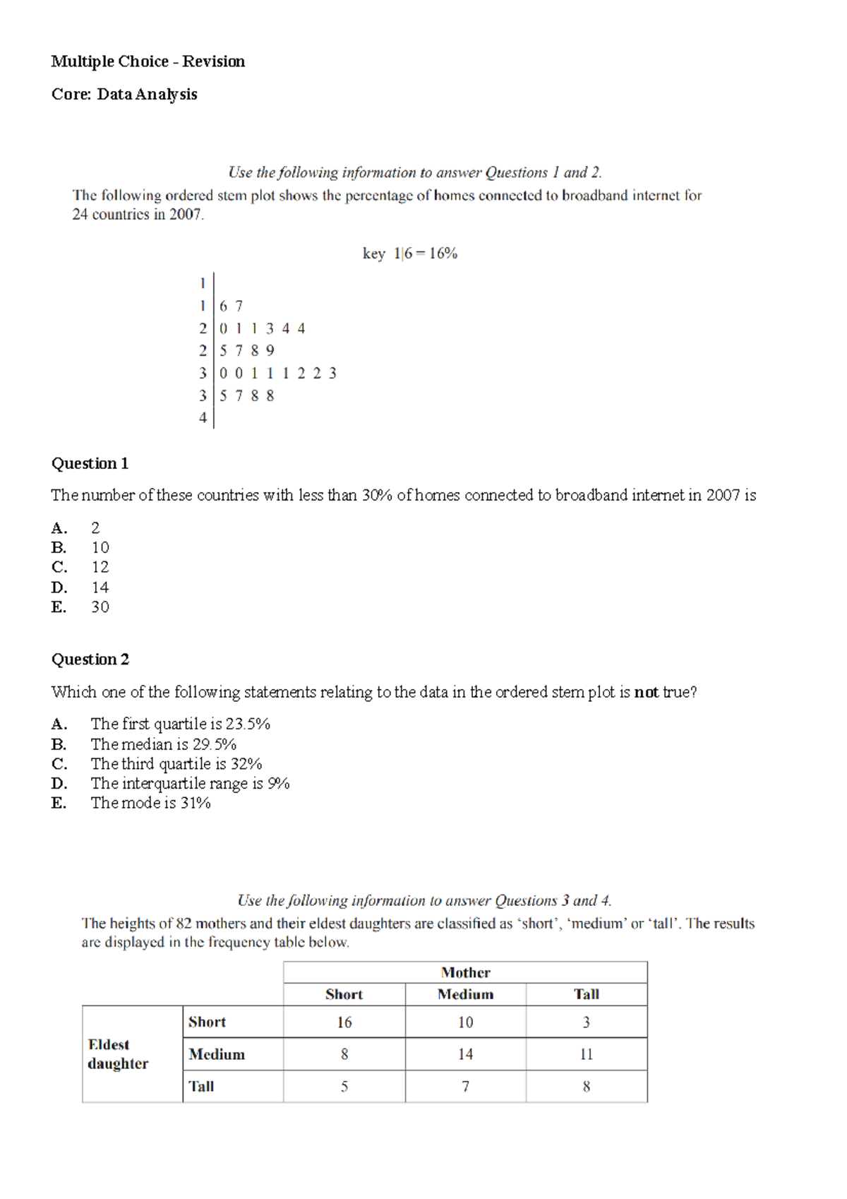 Data Analysis multiple choice revision - Multiple Choice - Revision ...
