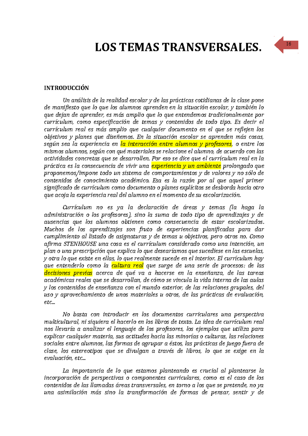 LOS Temas Transversales - 16 LOS TEMAS TRANSVERSALES. INTRODUCCIÓN Un ...