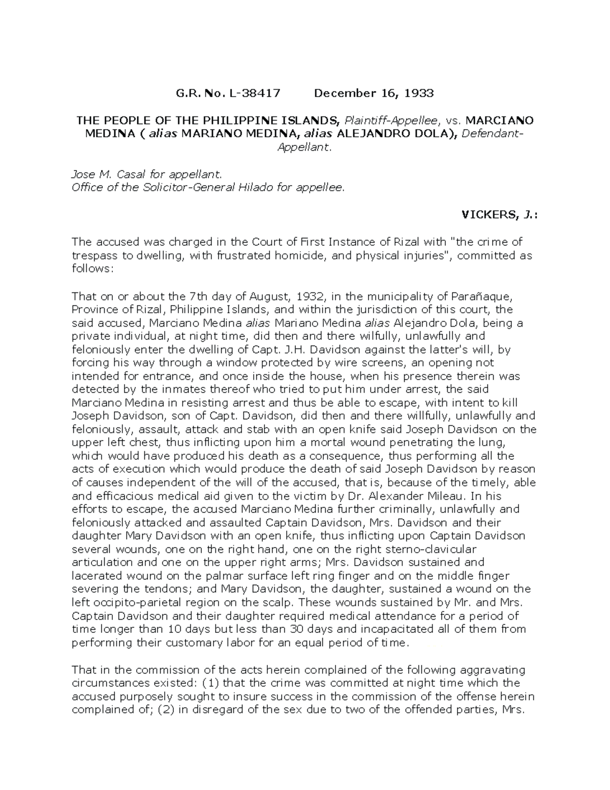 People v medina - case - G. No. L-38417 December 16, 1933 THE PEOPLE OF ...