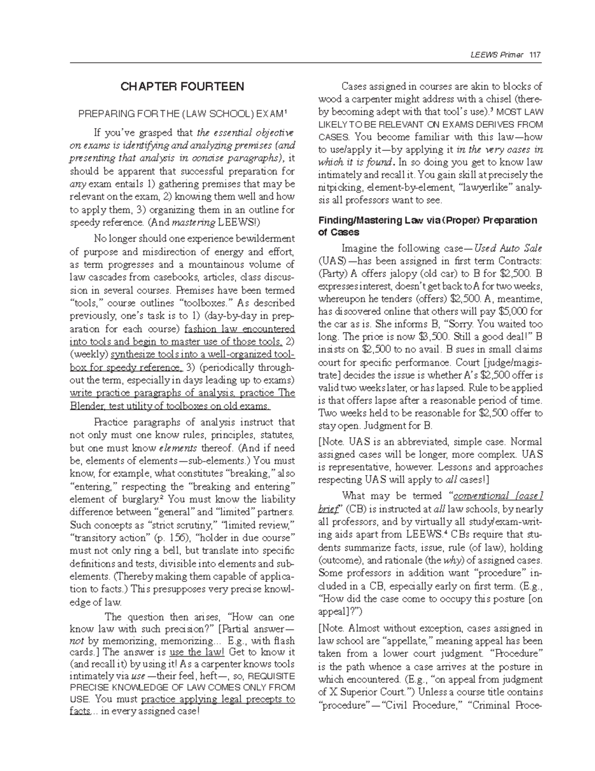Leews Cas Brief Method - CHAPTER FOURTEEN PREPARING FOR THE (LAW SCHOOL ...