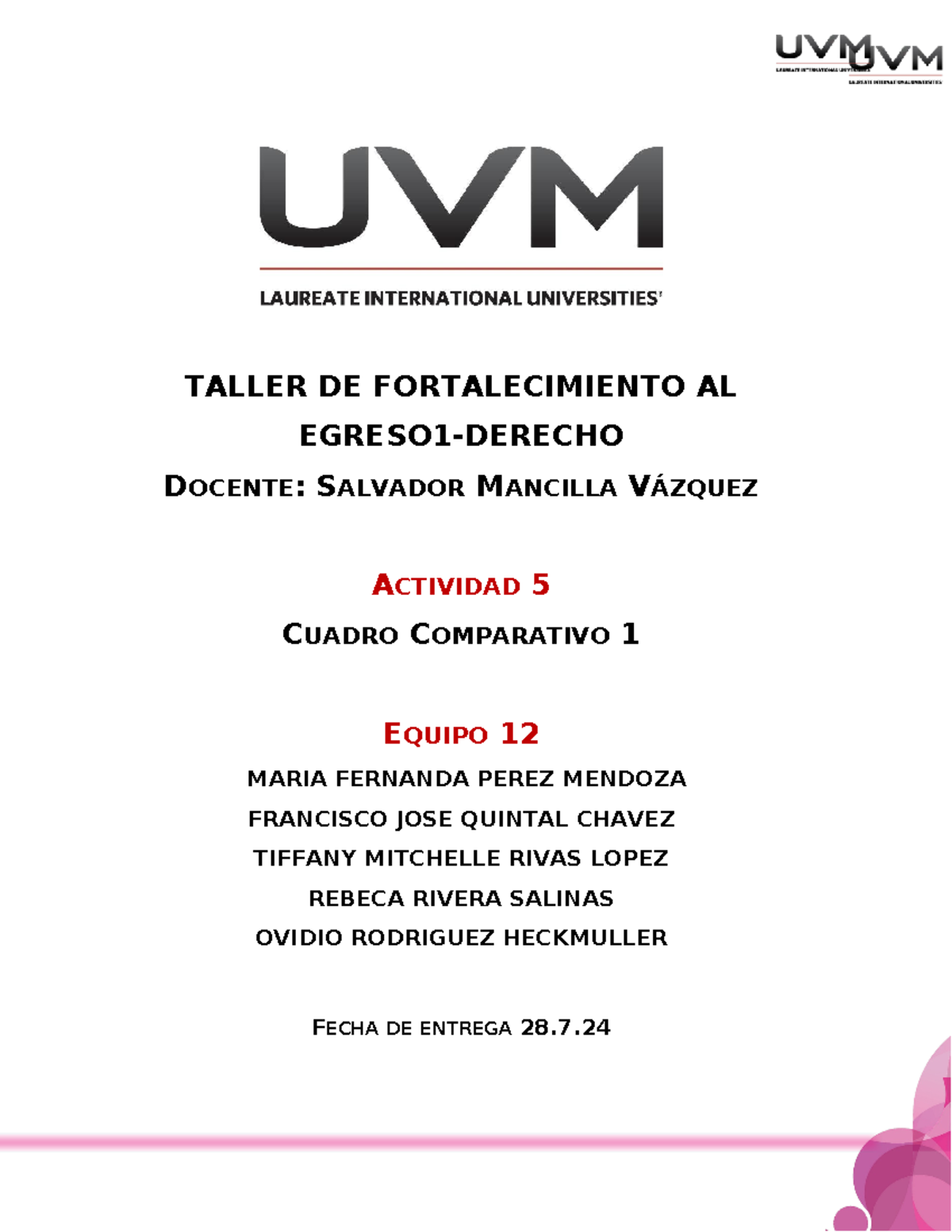 A5 EQ12 - Resumen - TALLER DE FORTALECIMIENTO AL EGRESO1-DERECHO DOCENTE: SALVADOR MANCILLA ...