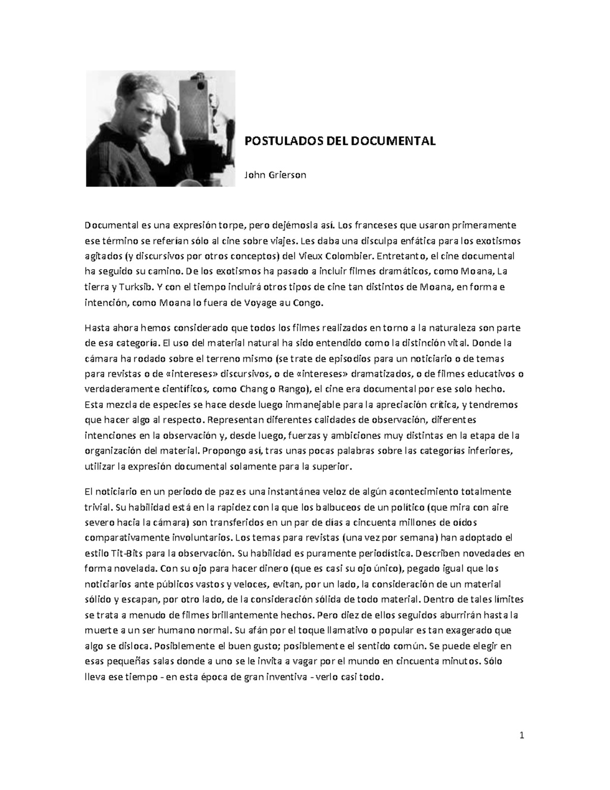 Postulados del documental - POSTULADOS DEL DOCUMENTAL John Grierson ...