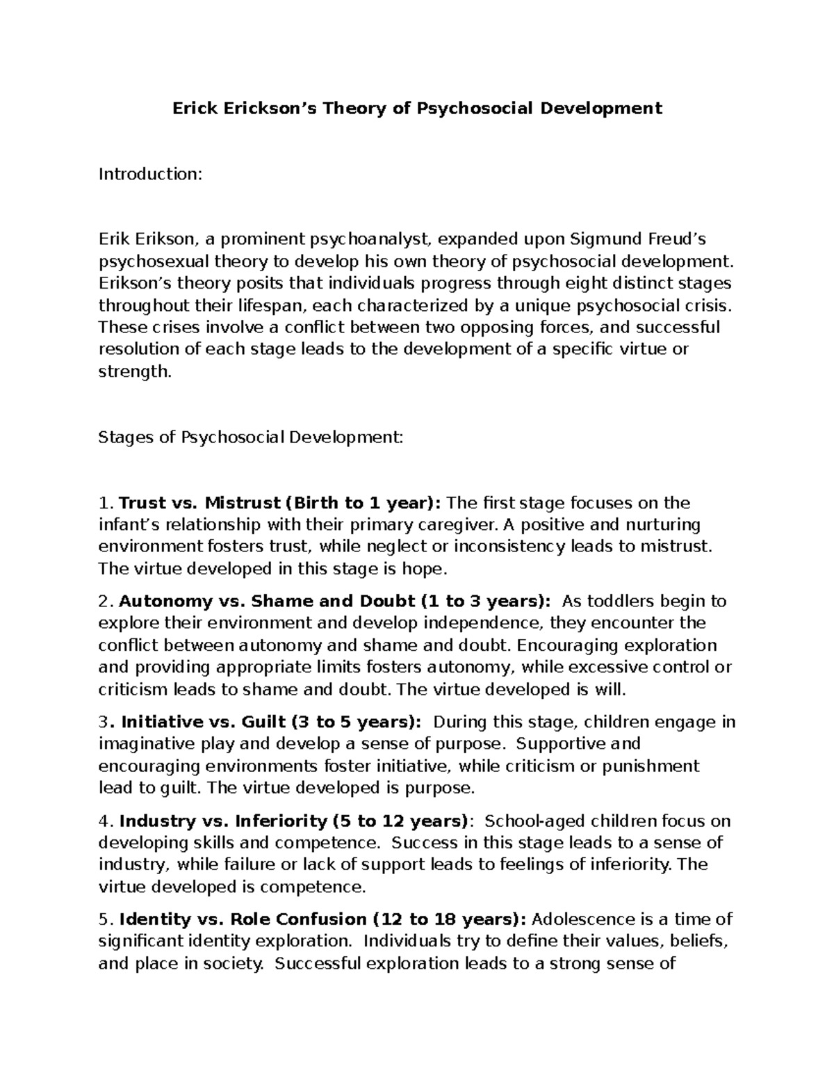 Faisal Report - Erick Erickson’s Theory of Psychosocial Development ...