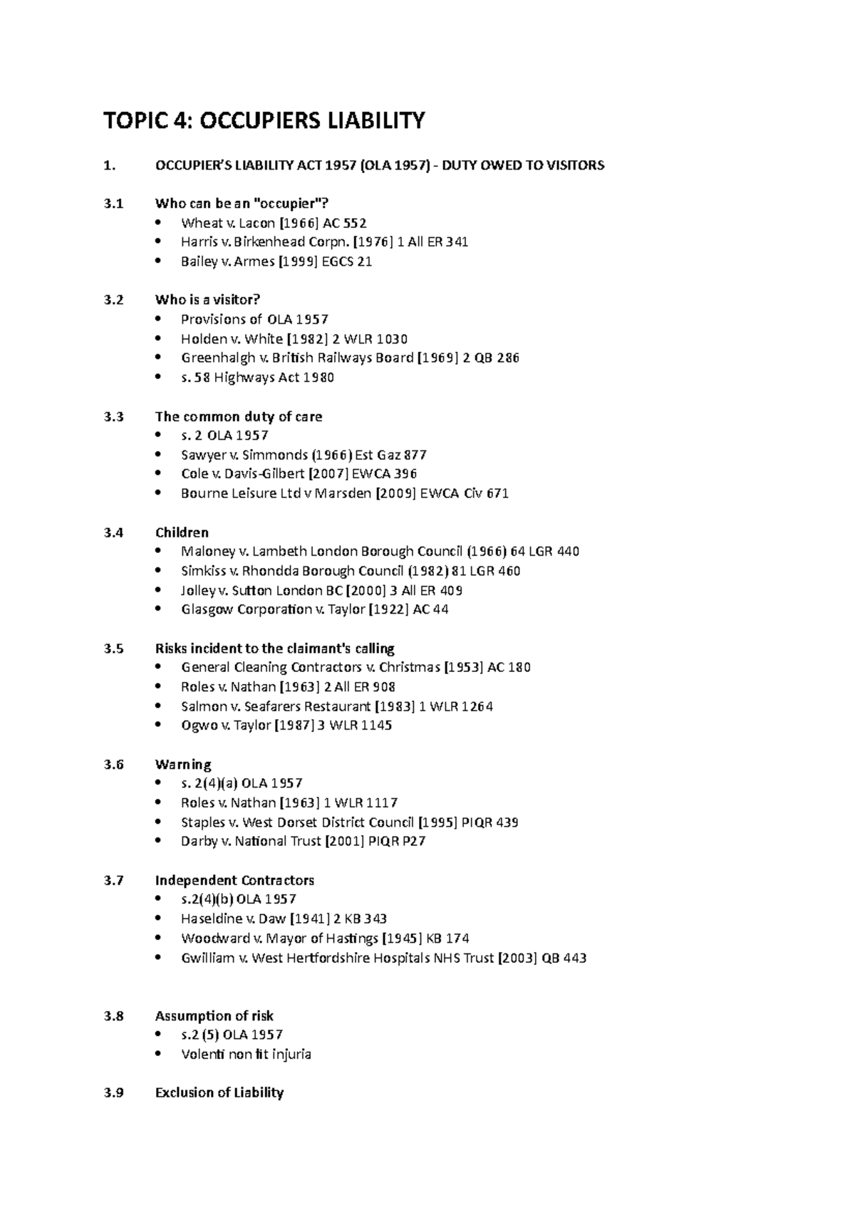 Topic 4 - very helpful - TOPIC 4: OCCUPIERS LIABILITY 1. OCCUPIER’S ...