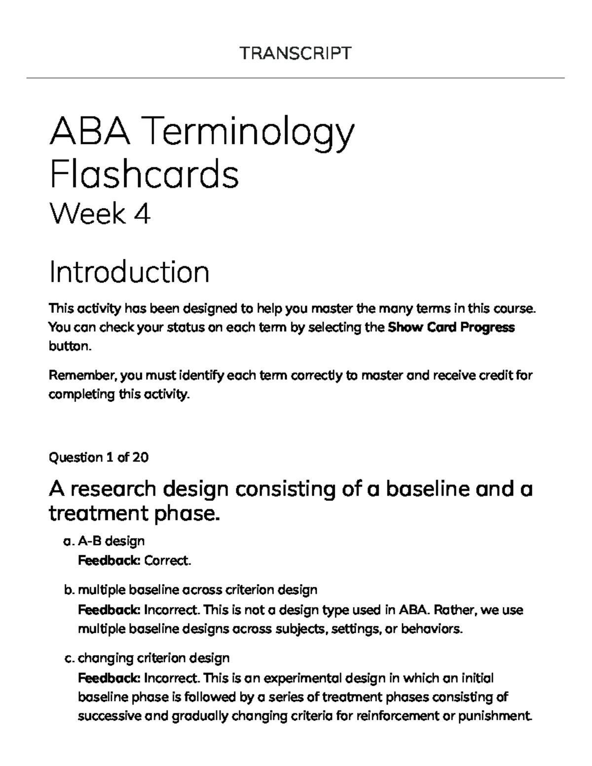 Unit 4 ABA Terminology Flashcards - TRANSCRIPT ABA Terminology ...