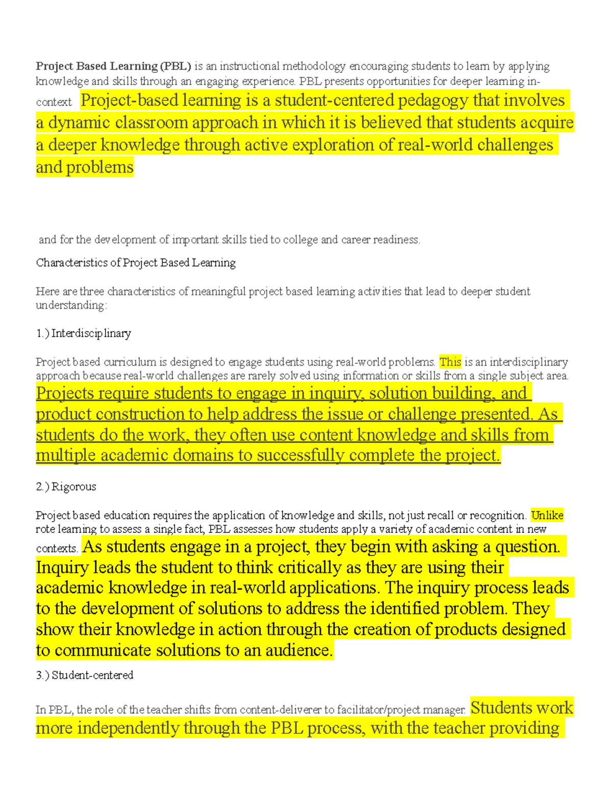 Lesson-4-PBL - notes - Project Based Learning (PBL) is an instructional ...