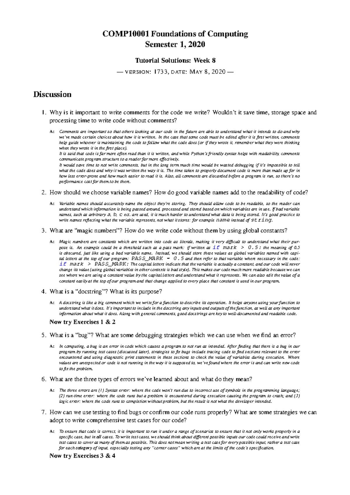 Tutesheet-week08-solutions - COMP10001 Foundations of Computing ...
