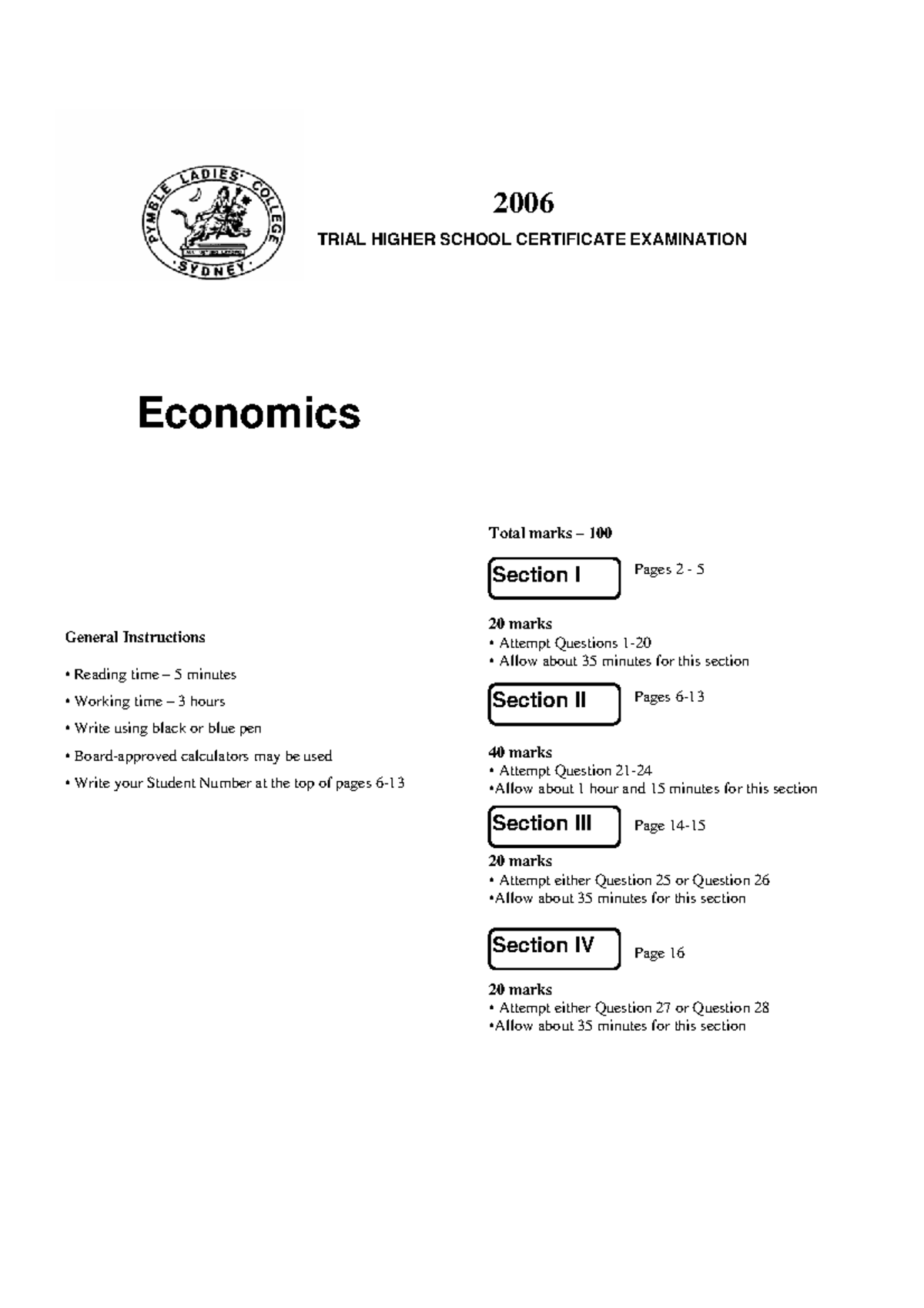 Pymble 2006 Economics Trials & Solutions - 2006 TRIAL HIGHER SCHOOL ...