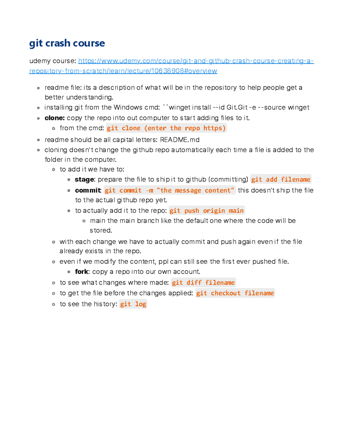 Git crash course - udemy course: udemy/course/git-and-github-crash-course-creating-a- - Studocu