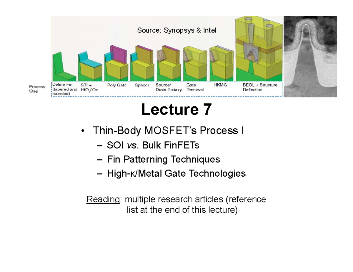 Lecture 7 - Source: Synopsys Intel Lecture 7 Process I SOI vs. Bulk ...