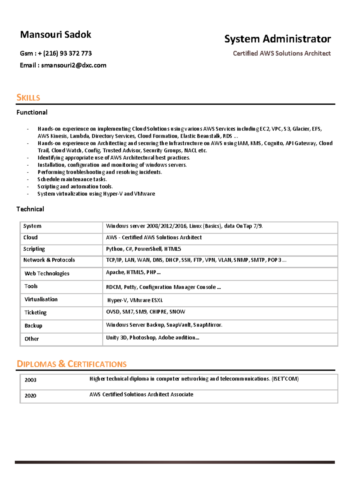 Sadok cv - CVBCV - Mansouri Sadok Gsm : + (216) 93 372 773 Email ...