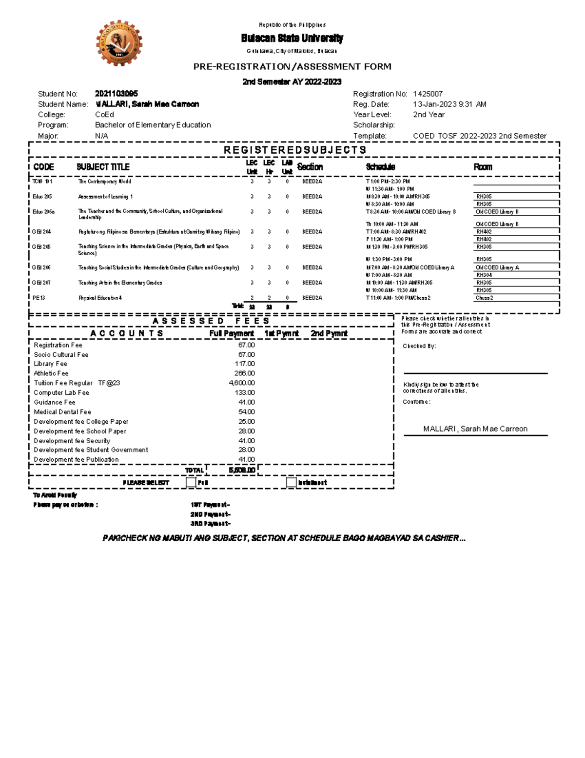 Pre-registration-bsu - PRE-REGISTRATION/ASSESSMENT FORM Bulacan State ...