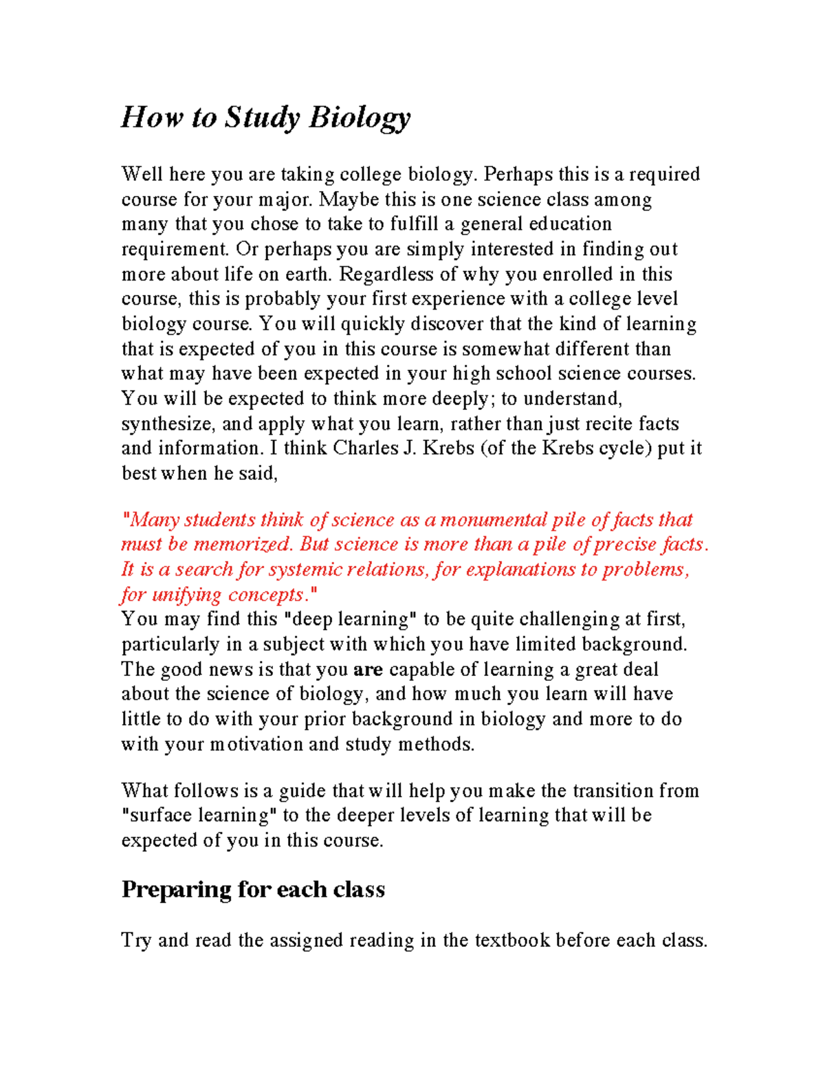 How to Study Biology - Bio 102 - Studocu