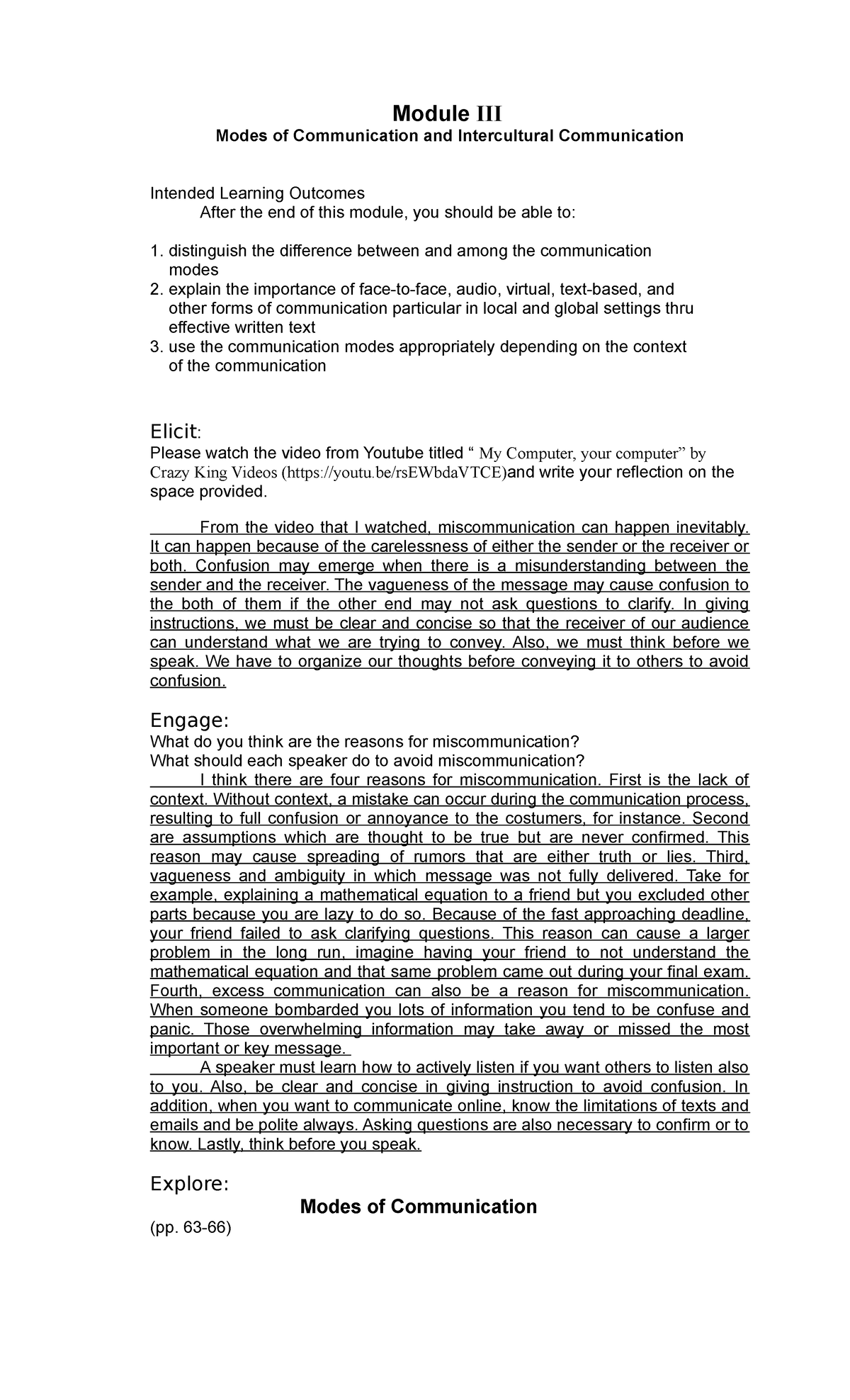 Module 3 - for purposive com - Module III Modes of Communication and ...