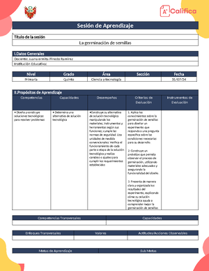 Sesión DE Aprendizaje N° 09 - 4PLANIFICACIÓN DE SESIÓN DE APRENDIZAJE I. DATOS INFORMATIVOS 1 ...