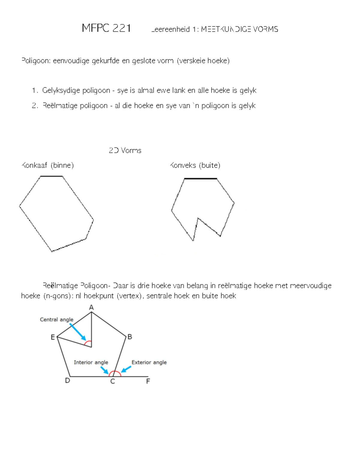 MFPC Leereenheid 1 - Opsomming - MFPC 221 Leereenheid 1: MEETKUNDIGE ...