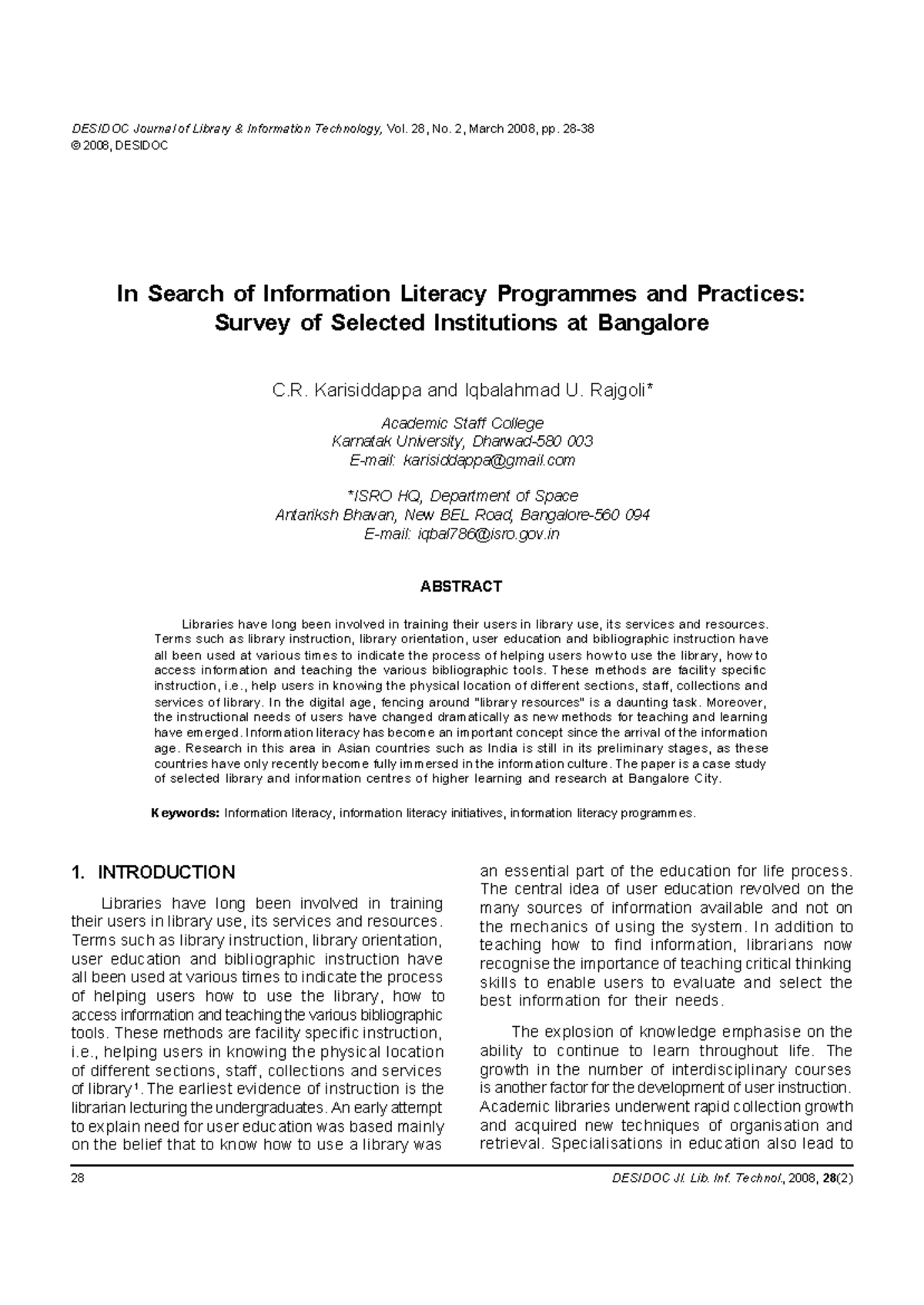 In Search of Information Literacy Programmes and Practices - DESIDOC ...