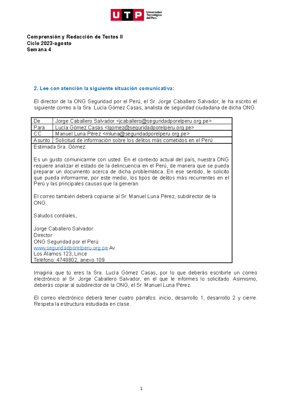 AC S04 -Tarea Academica 1 - Comprensión y Redacción de Textos II Ciclo 2023-agosto Semana 4 Lee ...