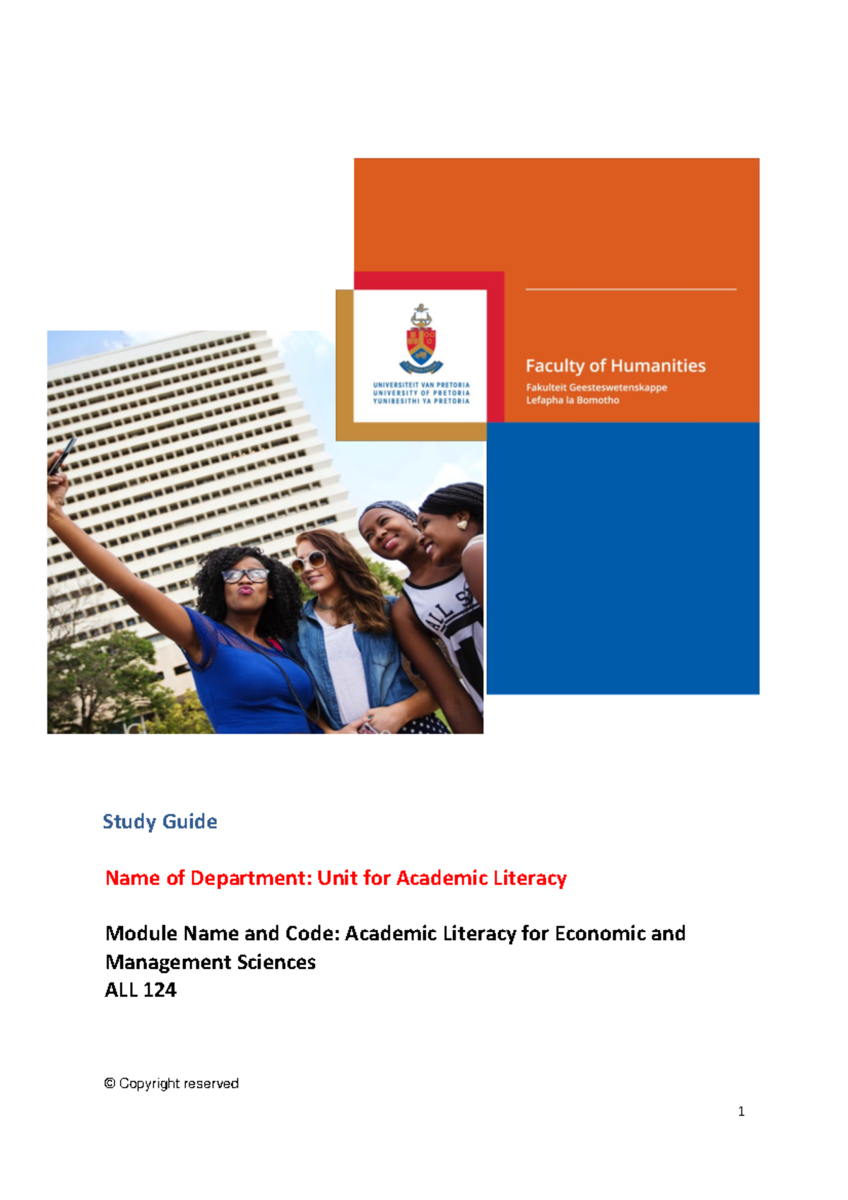 Study Guide ALL 124 2022 - Study Guide Name of Department: Unit for ...