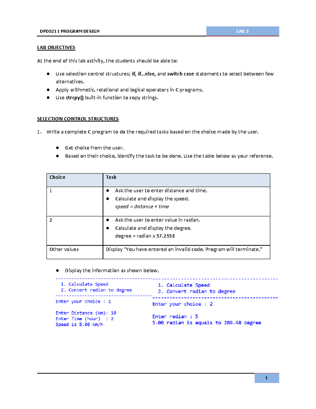 Lab 3 PD (updated) Program Design Lab - LAB OBJECTIVES At the end of ...