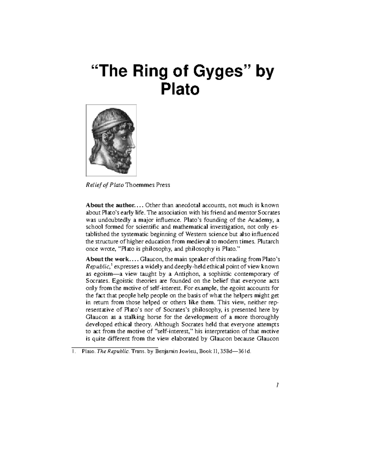 RING OF Gyges II ( Plato- Republic) - “The Ring of Gyges” by Plato ...