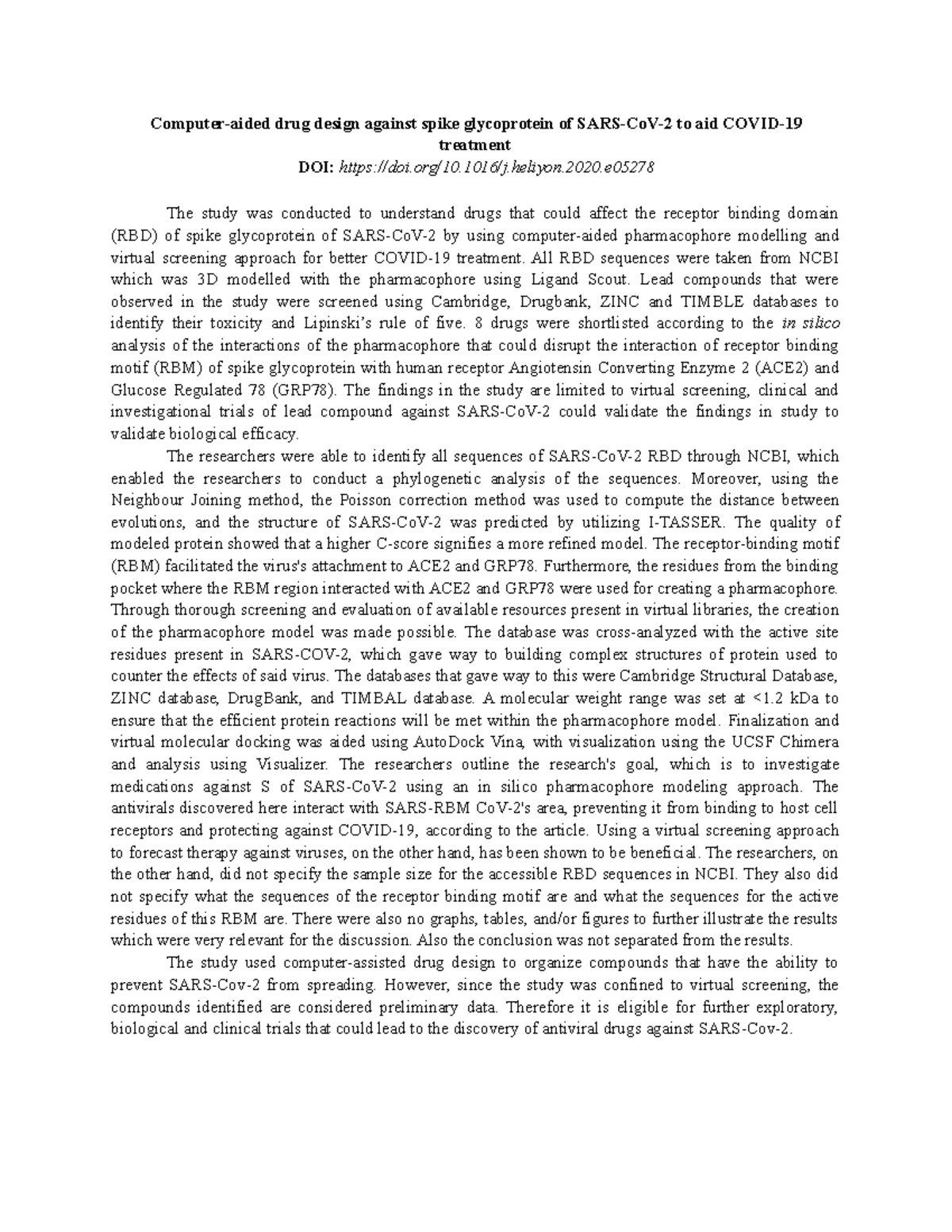Journal paper notes on Computer-aided drug design - Computer-aided drug ...