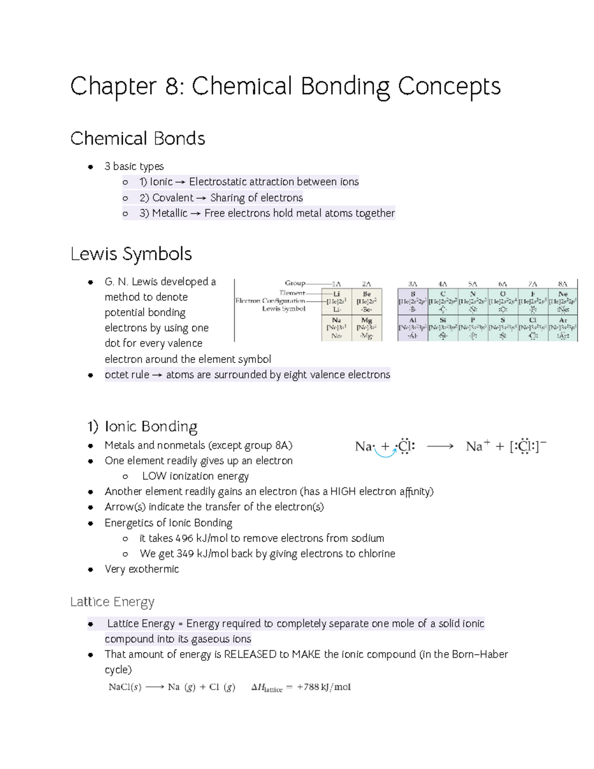 Chem 121 Unit 5 - Dr. Wofford lecture notes - Chapter 8: Chemical ...
