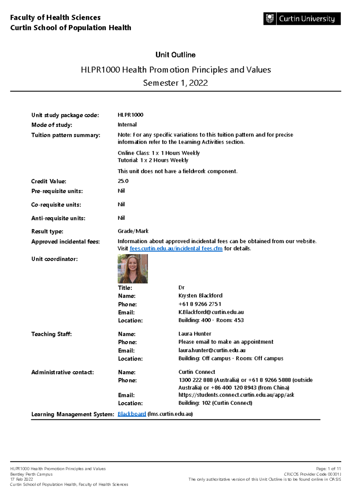 HLPR1000 Health Promotion Principles and Values Semester 1 2022 Bentley ...