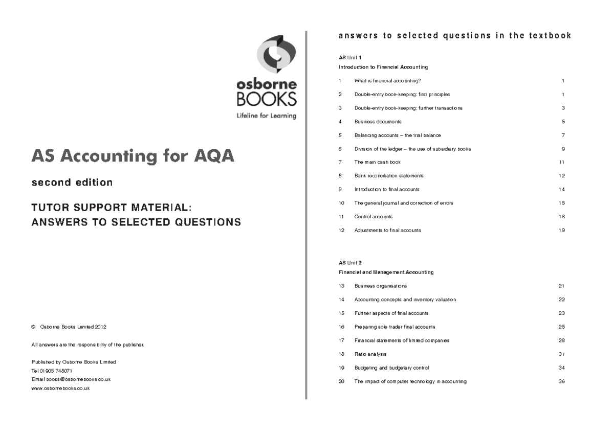 AS Accounting for AQA answers - a n s w e r s t o s e l e c t e d q u e ...